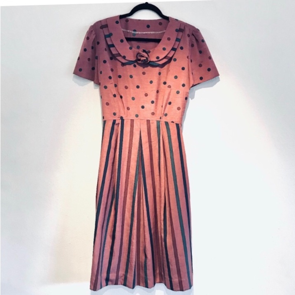 Vintage Retro Handmade Peter Pan Rose Collar Midi Dre… - Gem